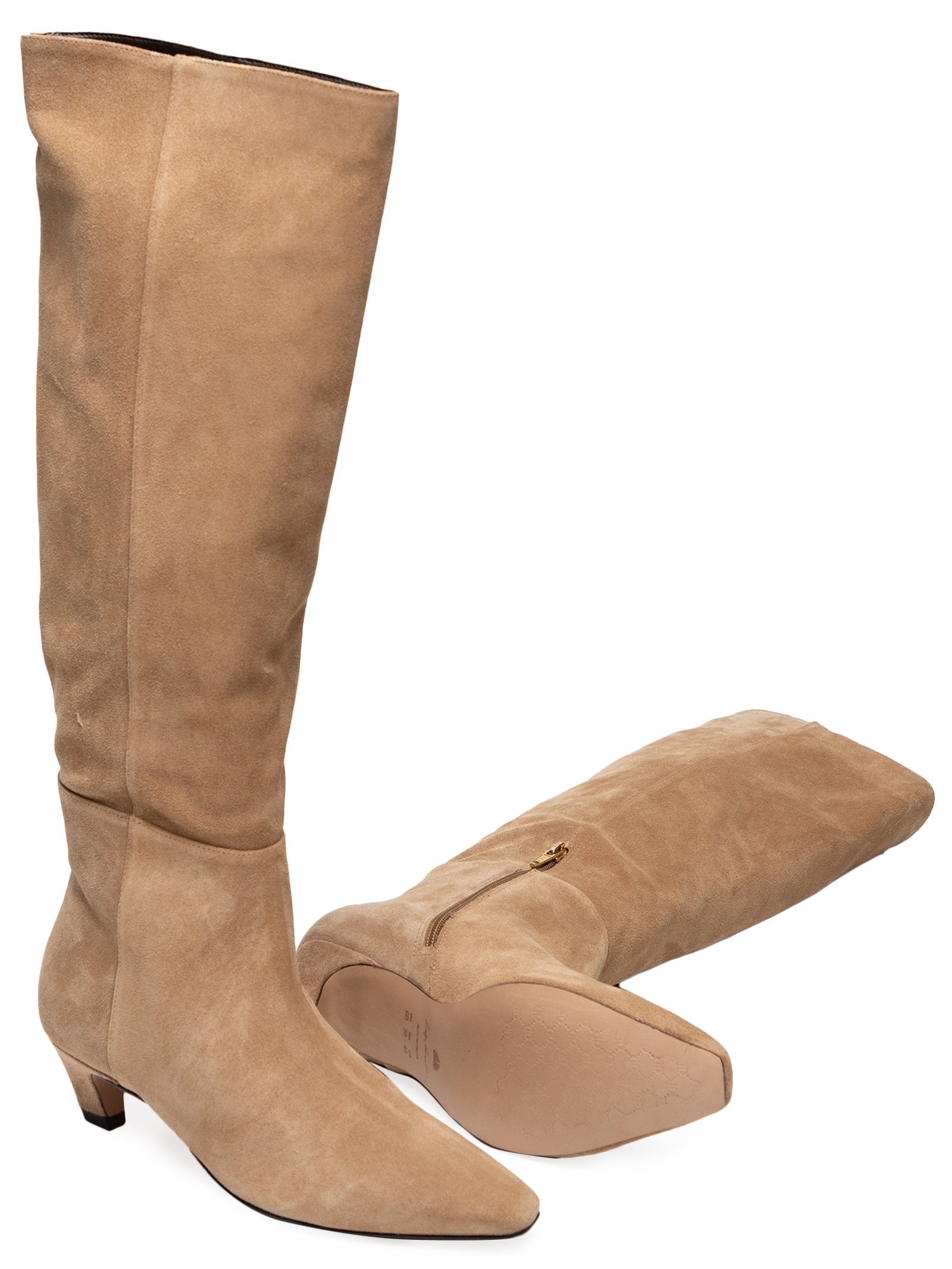 Bota Feminina Cano Alto Slouch Camurça - Bege - Shop2gether