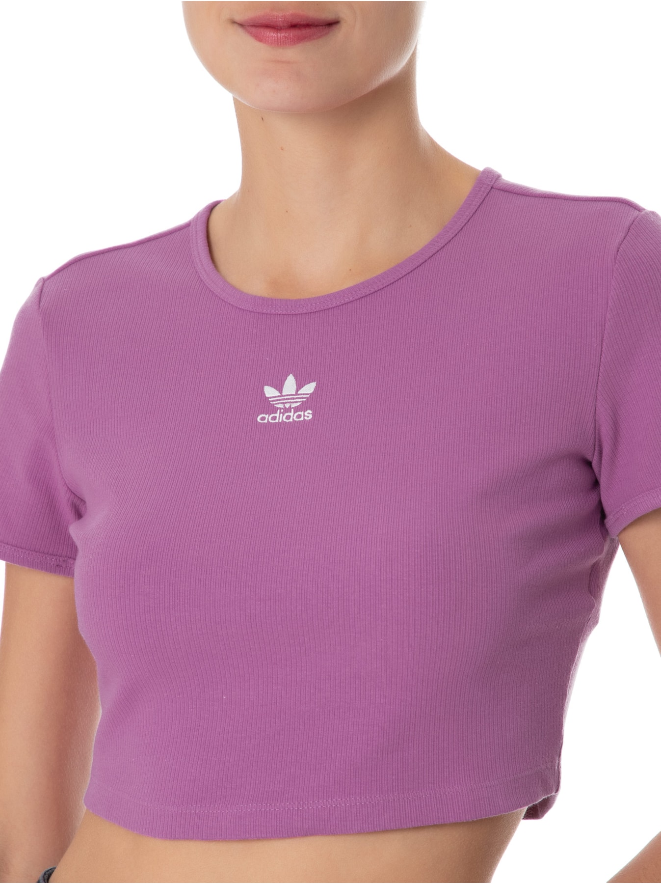 Camiseta Feminina Cropped Rib - Rosa - Shop2gether
