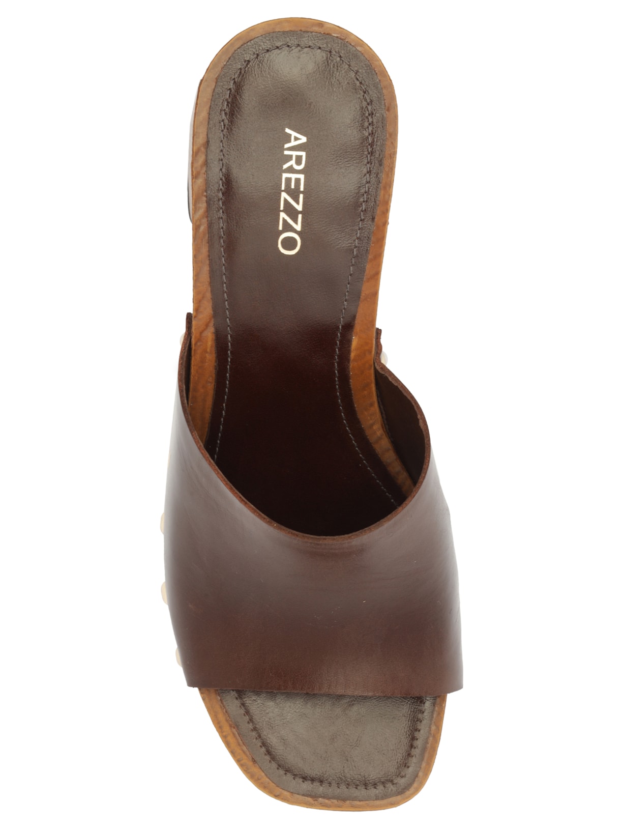 Arezzo - Sandália Feminina Tamanco Couro Meia Pata Madeira - Marrom
