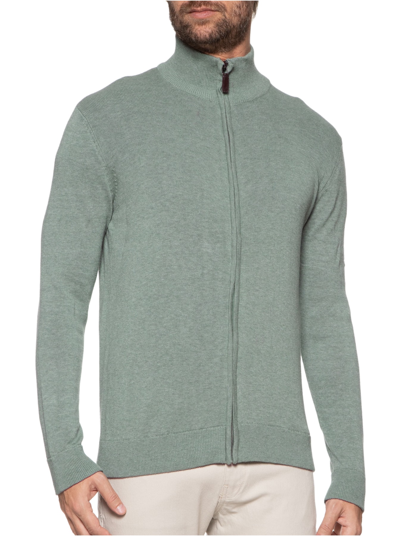 Suéter Masculino Gola Alta Com Zíper Completo Básico- Cinza - Shop2gether