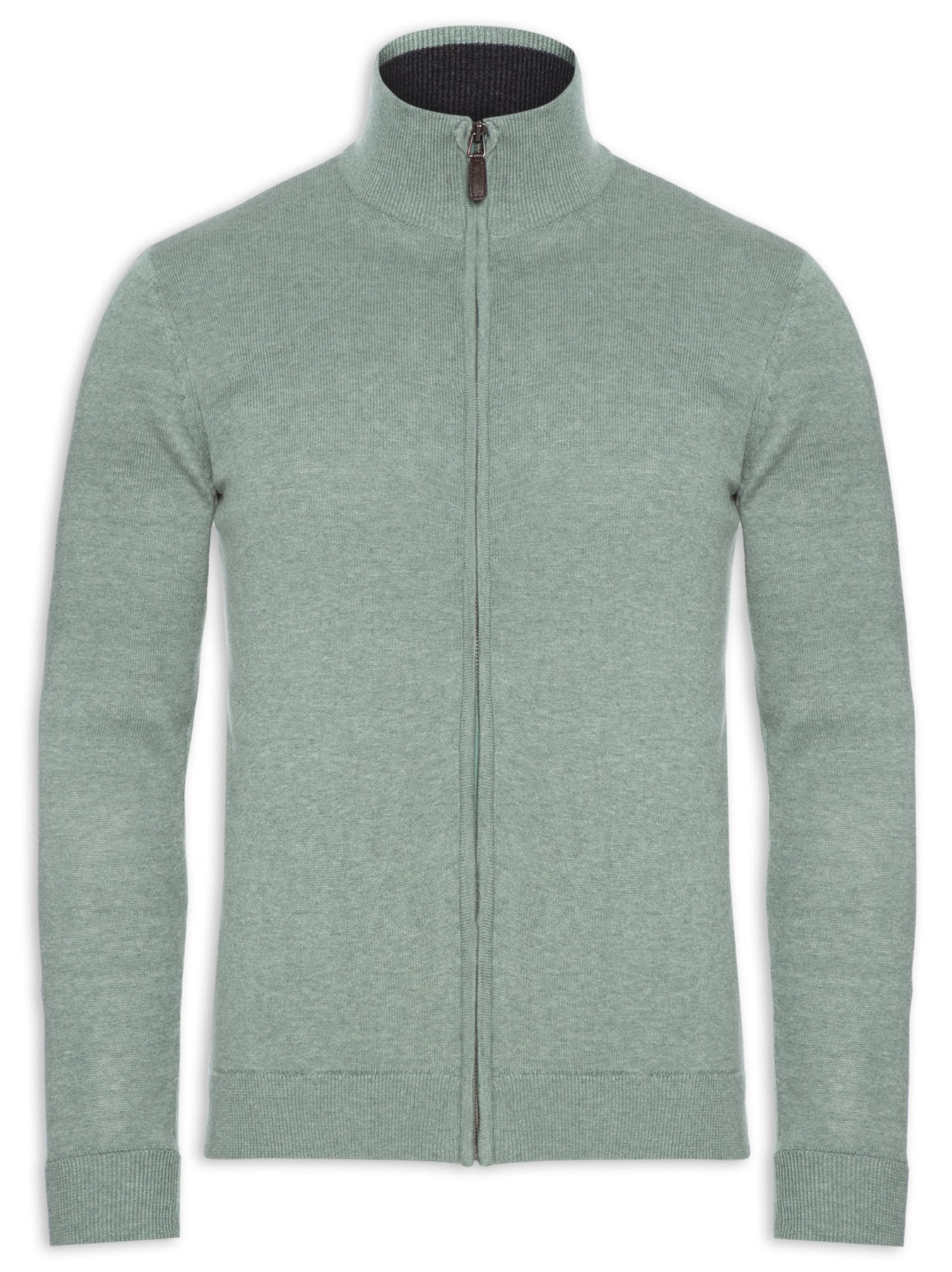 Suéter Masculino Gola Alta Com Zíper Completo Básico- Cinza - Shop2gether