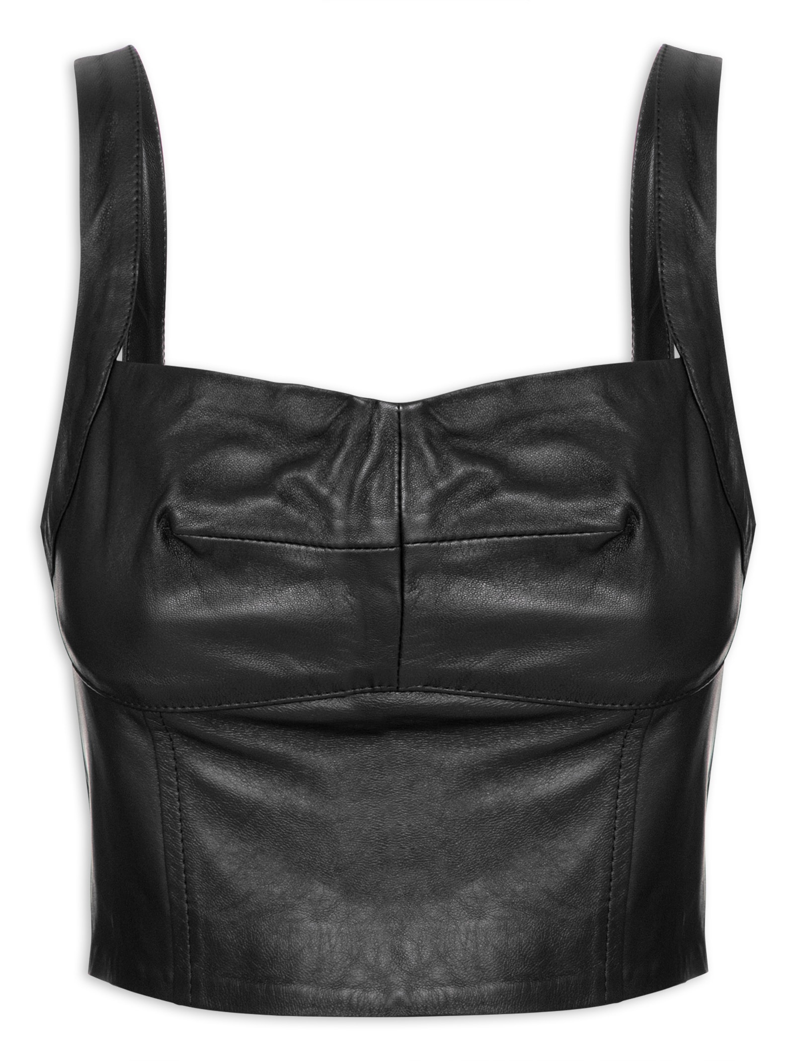 Top Cropped De Couro Recortes - Preto - Shop2gether