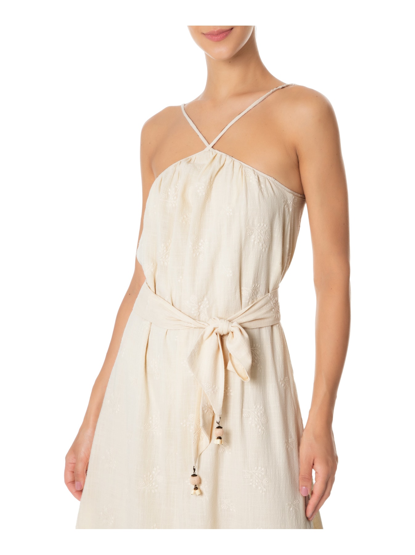 Vestido Longo Bordado Sigri - Bege - Shop2gether